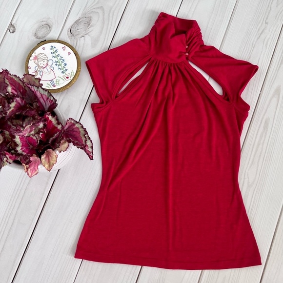 Tops | Red Cutouts Top | Poshmark